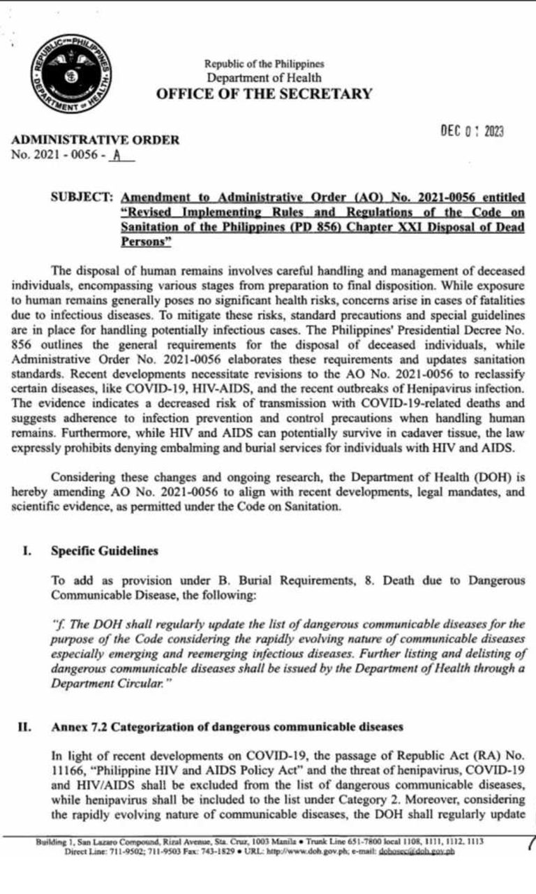 Dep’t of Health updates guidelines on handling PLHIV cadaver for ...